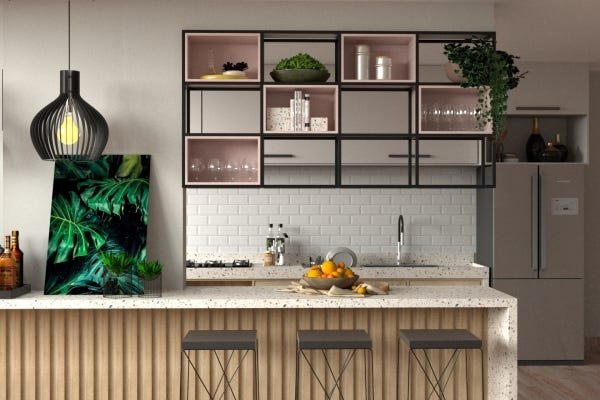 Estante De Metalon e Madeira Ciment - Coleção Aquarela - Rosa Milkshake ...