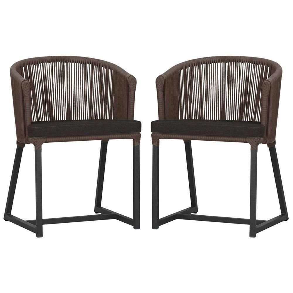 2 Cadeiras de Jantar Noronha Preta Corda Náutica E9 Trama Marrom ...