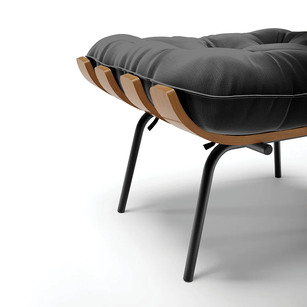 Puff Costela Suede Base Metal D'Rossi - Preto | MadeiraMadeira