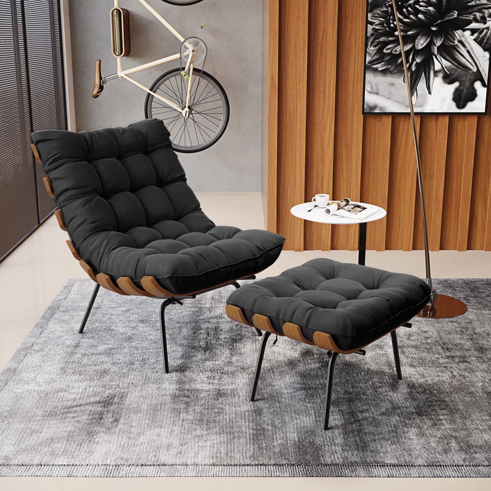 Puff Costela Suede Base Metal D'Rossi - Preto | MadeiraMadeira