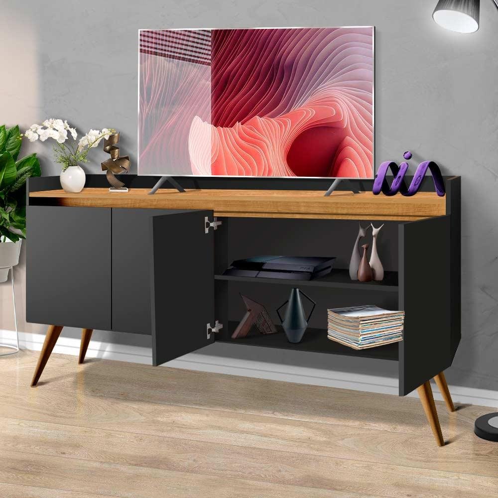 Rack Para TV Retrô 60 Polegadas 4 Portas Preto Mel Gold Primus | MadeiraMadeira