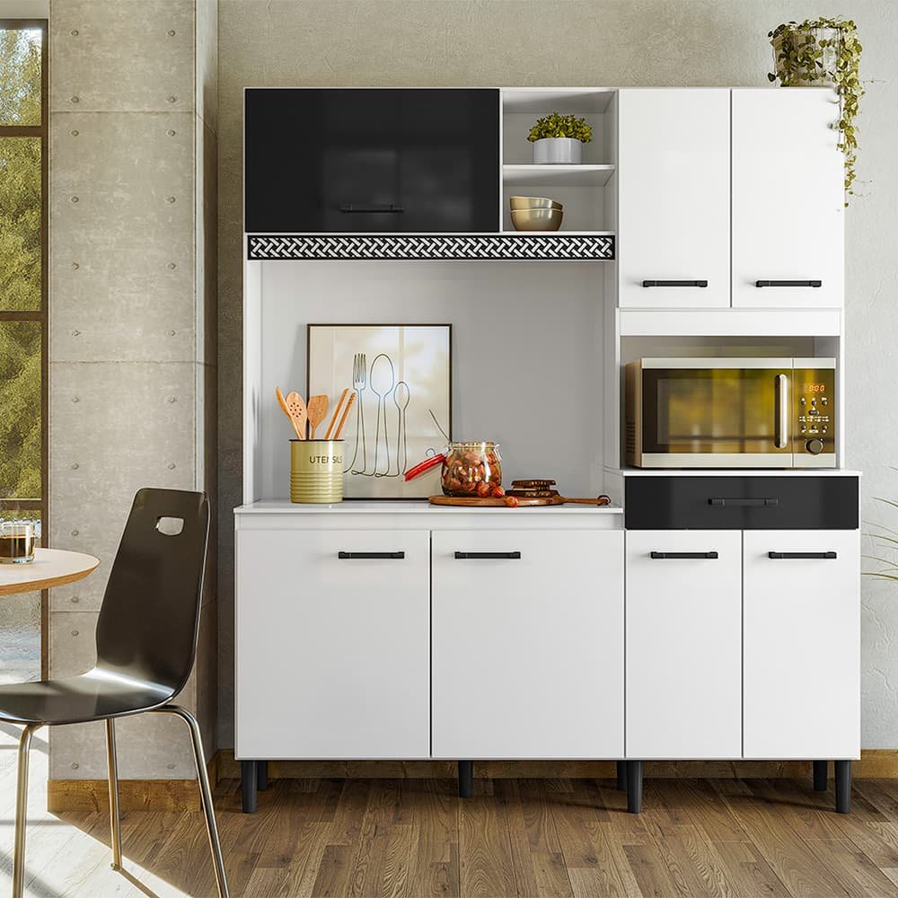 Kit Cozinha Yara 160 Branco / Preto - Nicioli | MadeiraMadeira