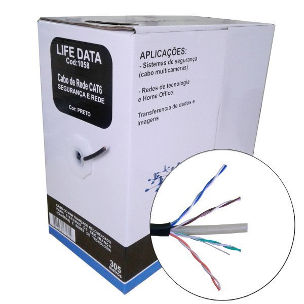 Cabo de Rede Lan Cat6 305m Preto Life Data | MadeiraMadeira