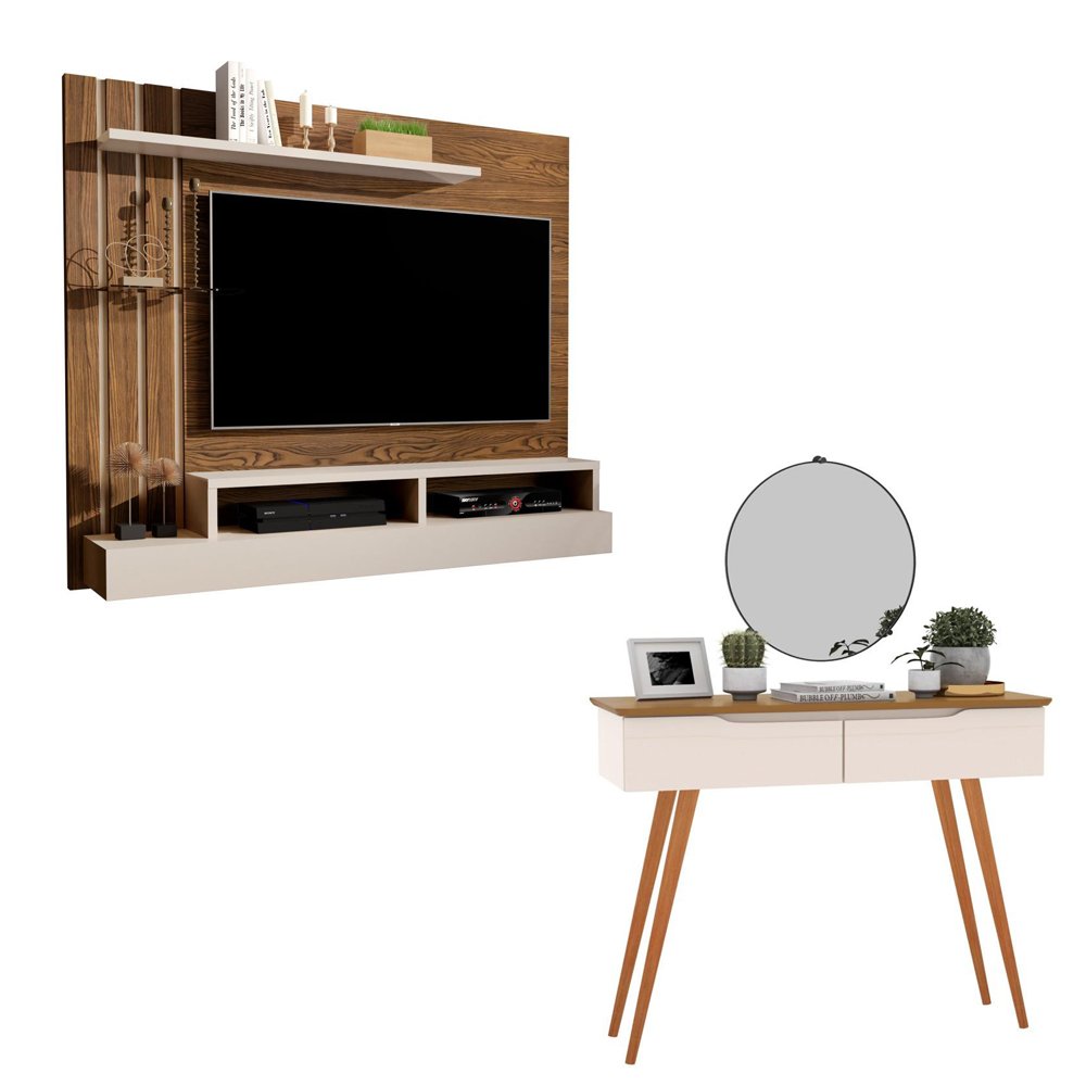 Conjunto Painel para TV 47 Polegadas Outlet Freijó/Off White e Aparador ...