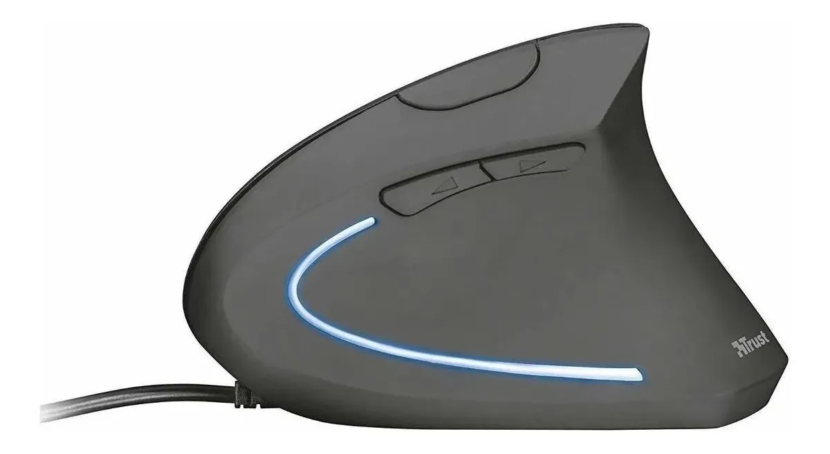 Mouse Vertical Trust Verto Ergonômico com Fio 1600dpi Preto Led Azul | MadeiraMadeira