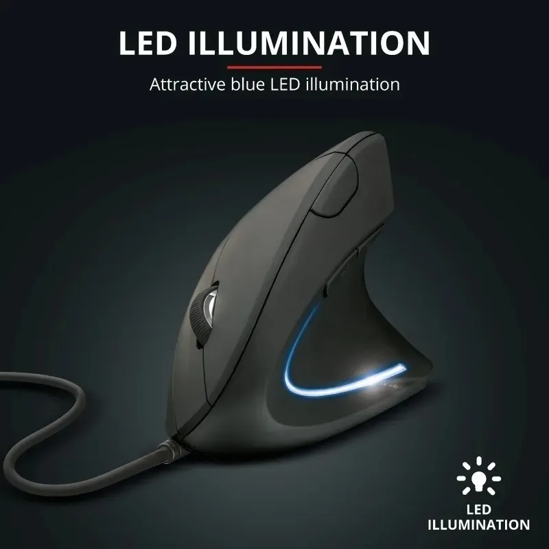 Mouse Vertical Trust Verto Ergonômico com Fio 1600dpi Preto Led Azul ...