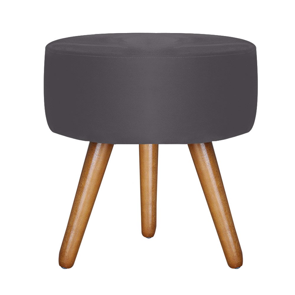 Puff Redondo Bali Suede Assento Pés em Madeira para Sala:cinza ...