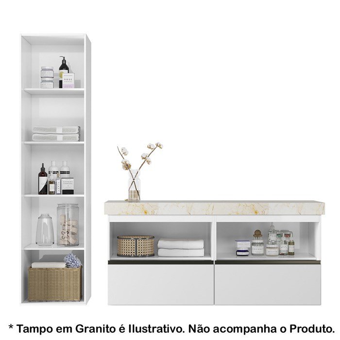 Conjunto Para Banheiro Sem Tampo MDF Kali CJ15 Branco Nicioli ...