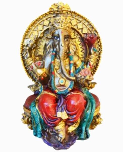 Estatua Enfeite Deus Ganesha Vermelho No Trono | MadeiraMadeira