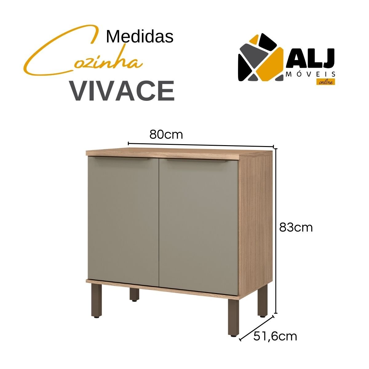 Balcão Cooktop 02 Portas 1 Prateleira 80cm Vivace Havana/Taupe MDP 15mm ...