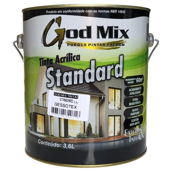Tinta Gessotex Látex Acrílica Standard 3,6 Litros Branco Fosco God Mix ...