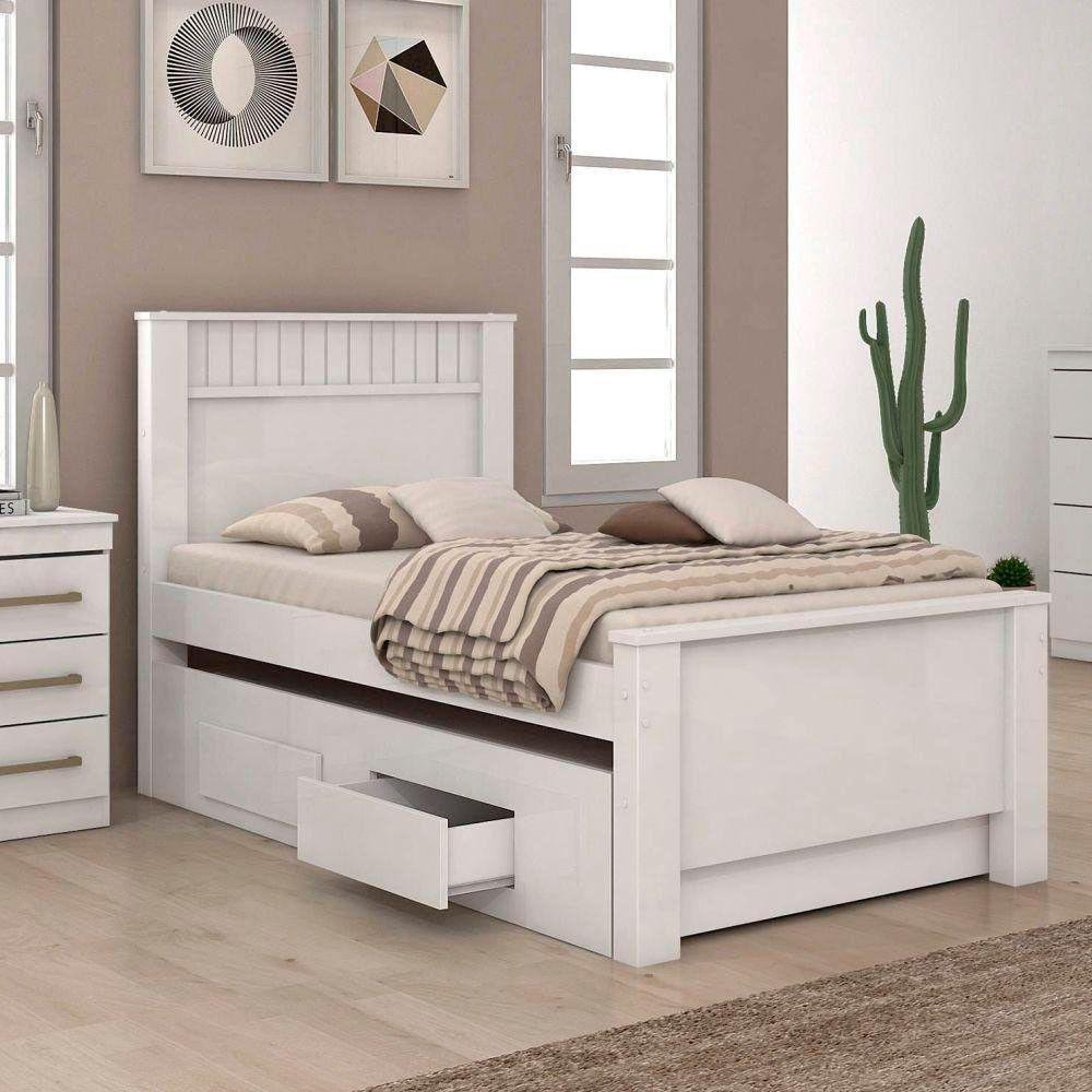 Cama Bibox Em Mdf Solteiro Athenas Lopas Branco | MadeiraMadeira