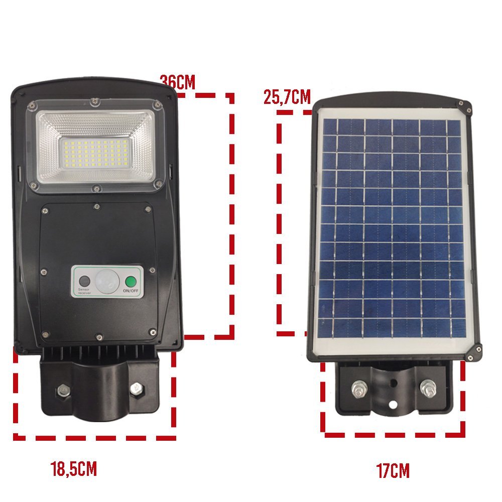 Luminaria Solar Poste 60w Led 3 und Controle e Sensor de Movimento ...