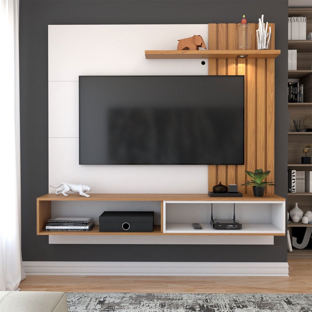 Painel para Tv até 60 Polegadas Caribe 1 Porta 1 Prateleira Off White ...