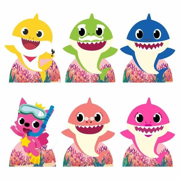 Kit Festa 6 Displays de Mesa Aniversário Baby Shark Rosa | MadeiraMadeira