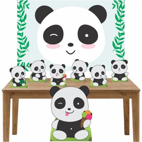 Kit Decoração de Festa Totem Display 8 peças Pandas - Painel 200x100 ...