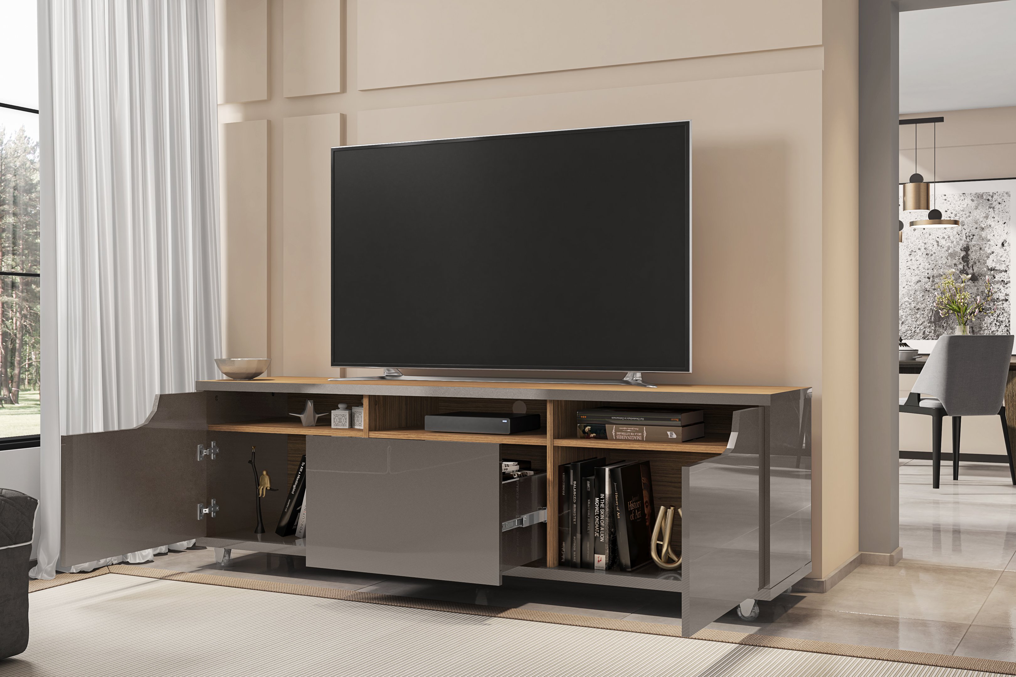 Rack New Jersey 180 para TV 60 Pol Sala 1 Gaveta e 2 portas Cinza ...