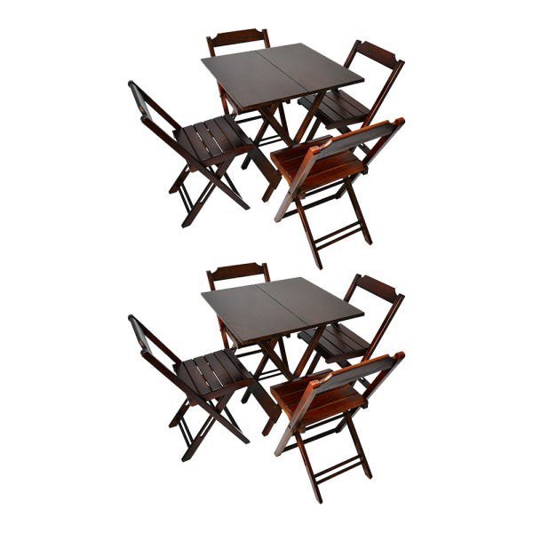 Kit 2 Jogos de Mesa com 4 Cadeiras de Madeira Dobrável 70x70 Ideal para Bar e Restaurante ...