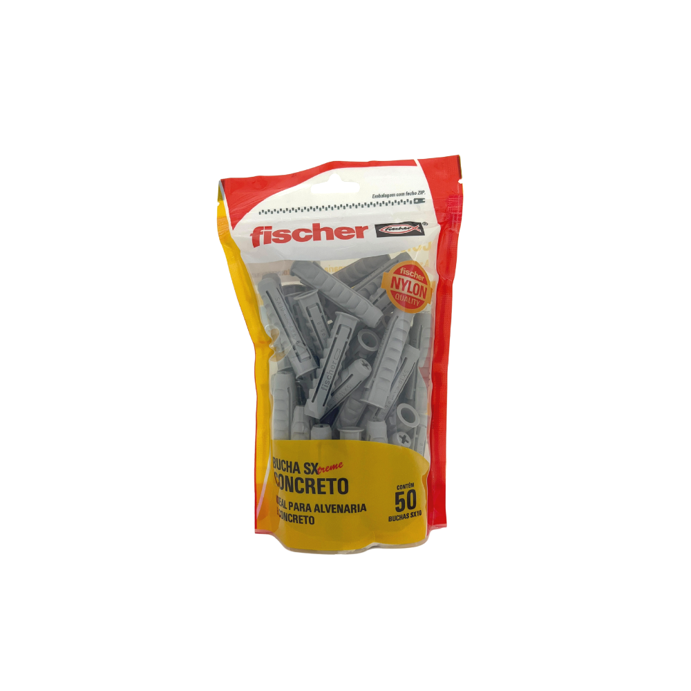 Bucha Nylon para concreto SX fischer - 10X50mm - Saco com 50 unid ...