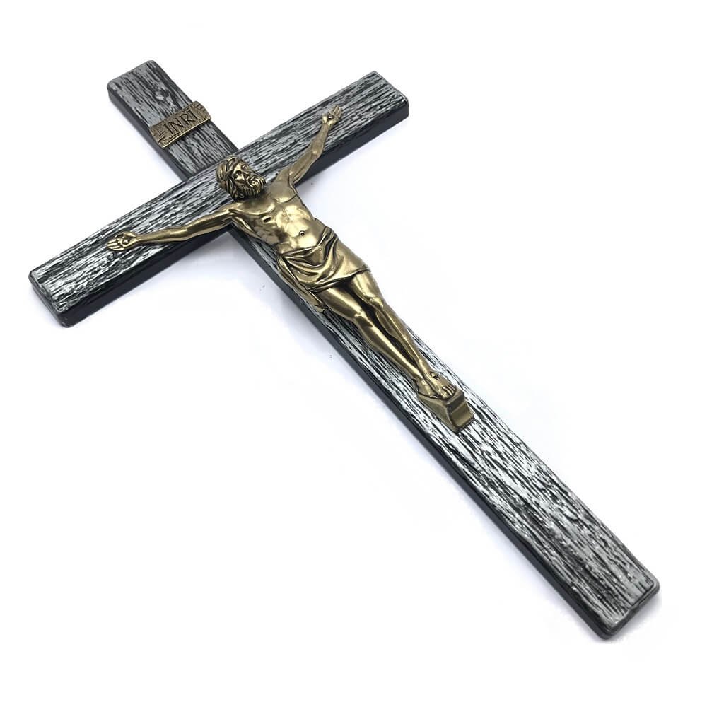 Crucifixo de Parede em Metal Jesus Cristo Prata Velha 34 cm ...