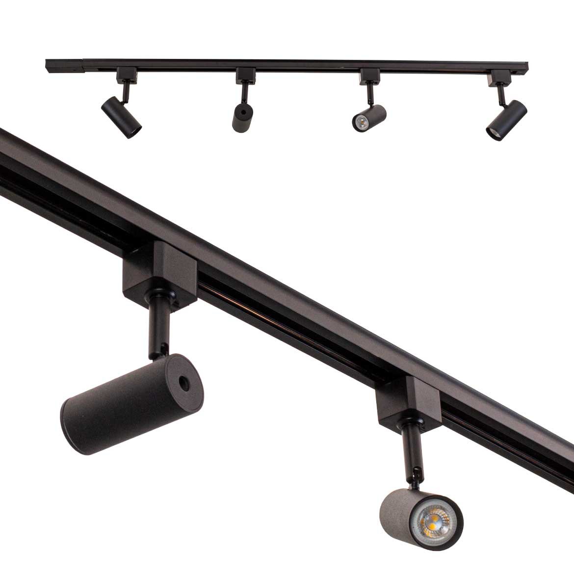 Trilho Eletrificado 1M + 4 Spot Preto Alumínio + LED Mr11 Bfrio St2289 ...