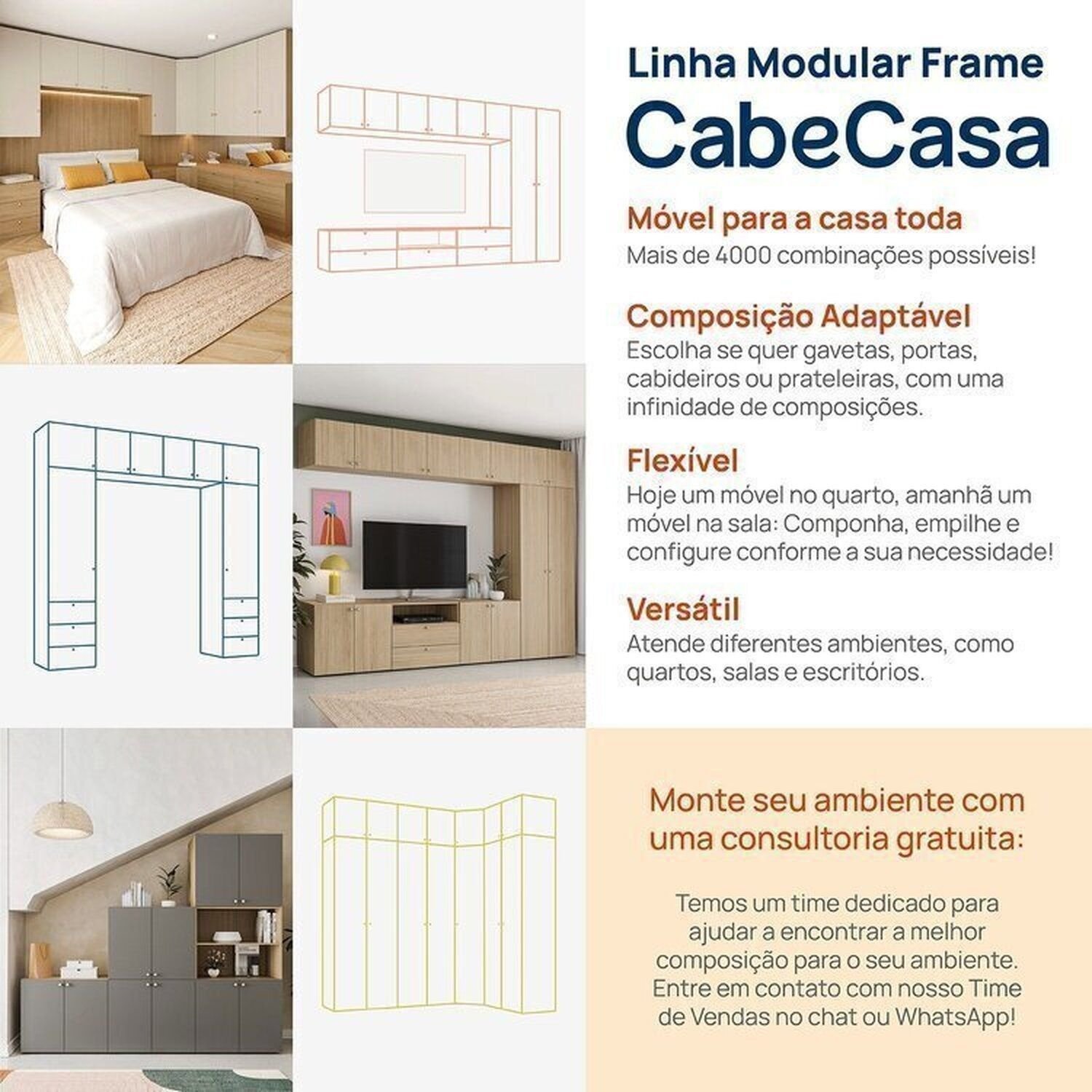 Guarda-Roupa Modular 6 Módulos 6 Portas 6 Gavetas Frame CabeCasa ...