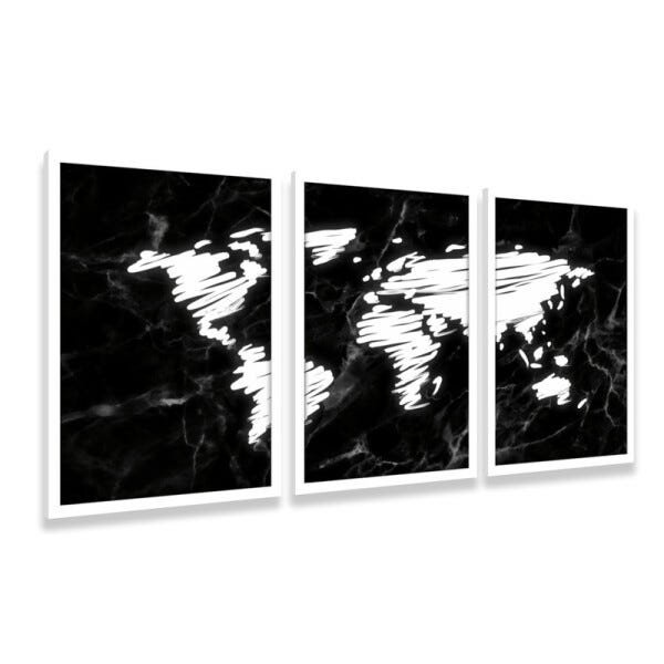 Quadro Mapa Mundi Decorativo Mosaico Design Mármore 3 Peças ...