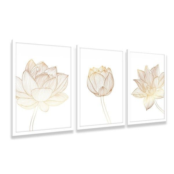 Quadros decorativos Flores Clean Jogo Moldura Sala Quarto | MadeiraMadeira