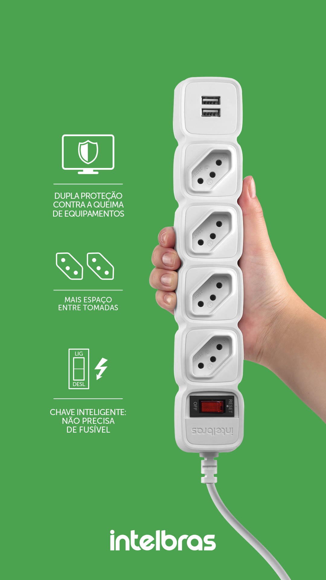 Protetor Eletrônico Filtro De Linha Intelbras Epe 204 Usb+ Com 4 Tomadas e 2 Portas Usb Bivolt ...