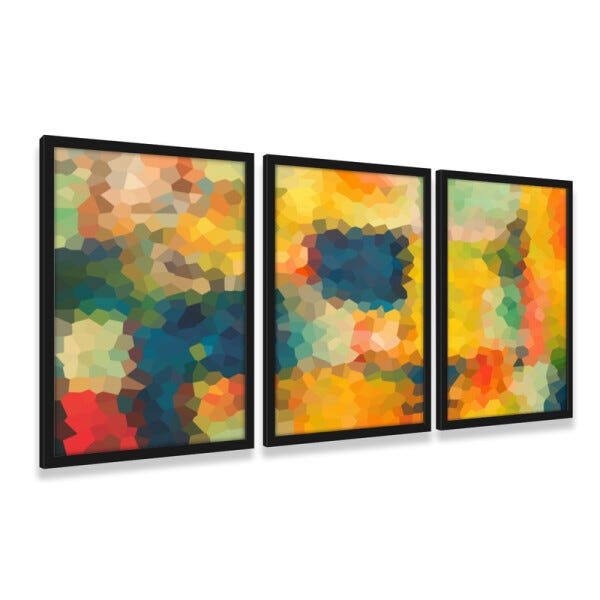 Quadro Abstrato Design Vitral Moderno Colorido Moldura Preta ...