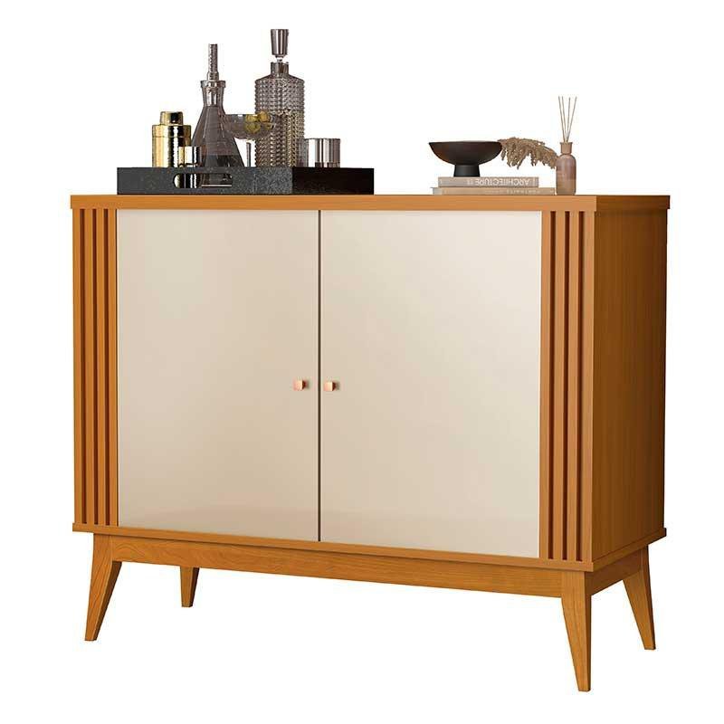 Buffet Pequeno 90cm Ripado Sala Jantar 2 Portas Argo EDN Cedro/Off White | MadeiraMadeira