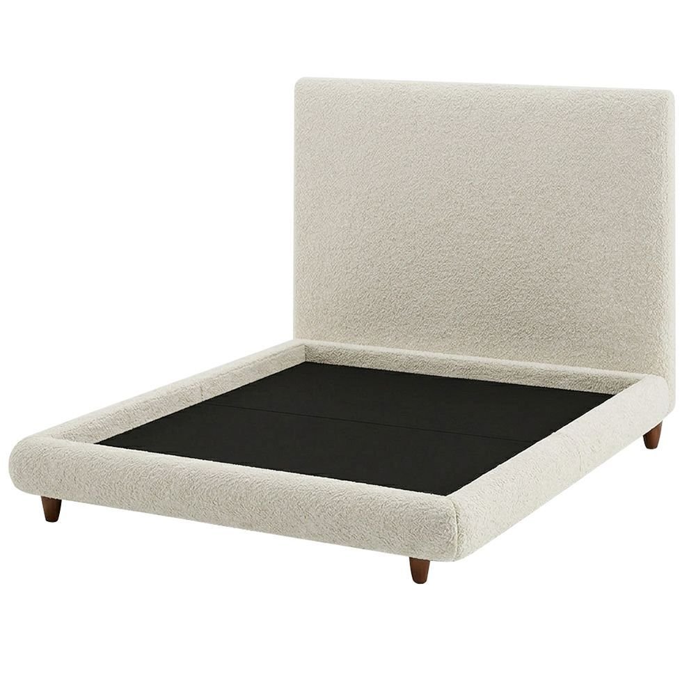 Cama Queen Pés Madeira Nami com Cabeceira Parise Bouclé Off White ...