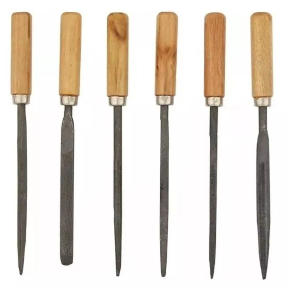 Jogo Lima Agulha Kit 6 com Cabo Madeira Afiar Triangular Redonda ...