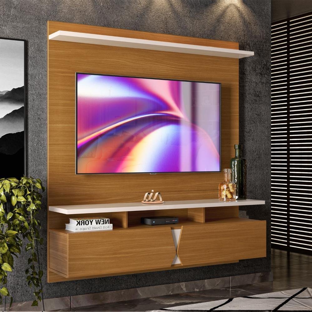 Painel Para Tv 55 Polegadas Off White Perolizado E Marrom Imola ...