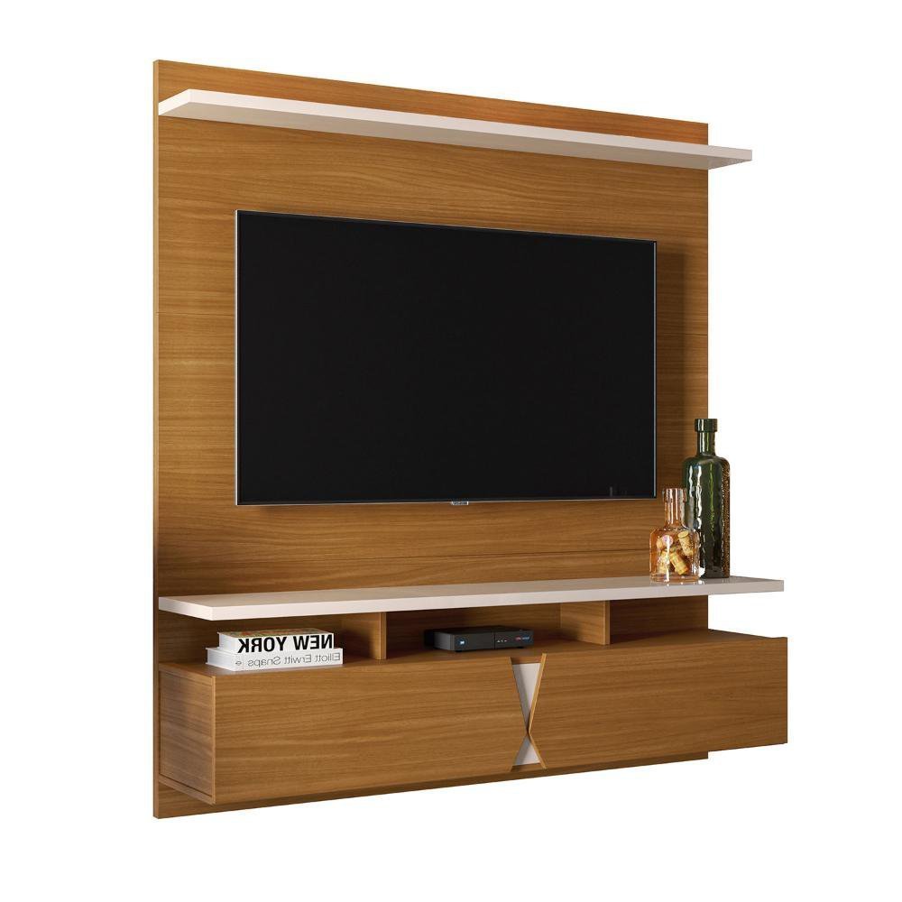 Painel Para Tv 55 Polegadas Off White Perolizado E Marrom Imola Lukaliam | MadeiraMadeira