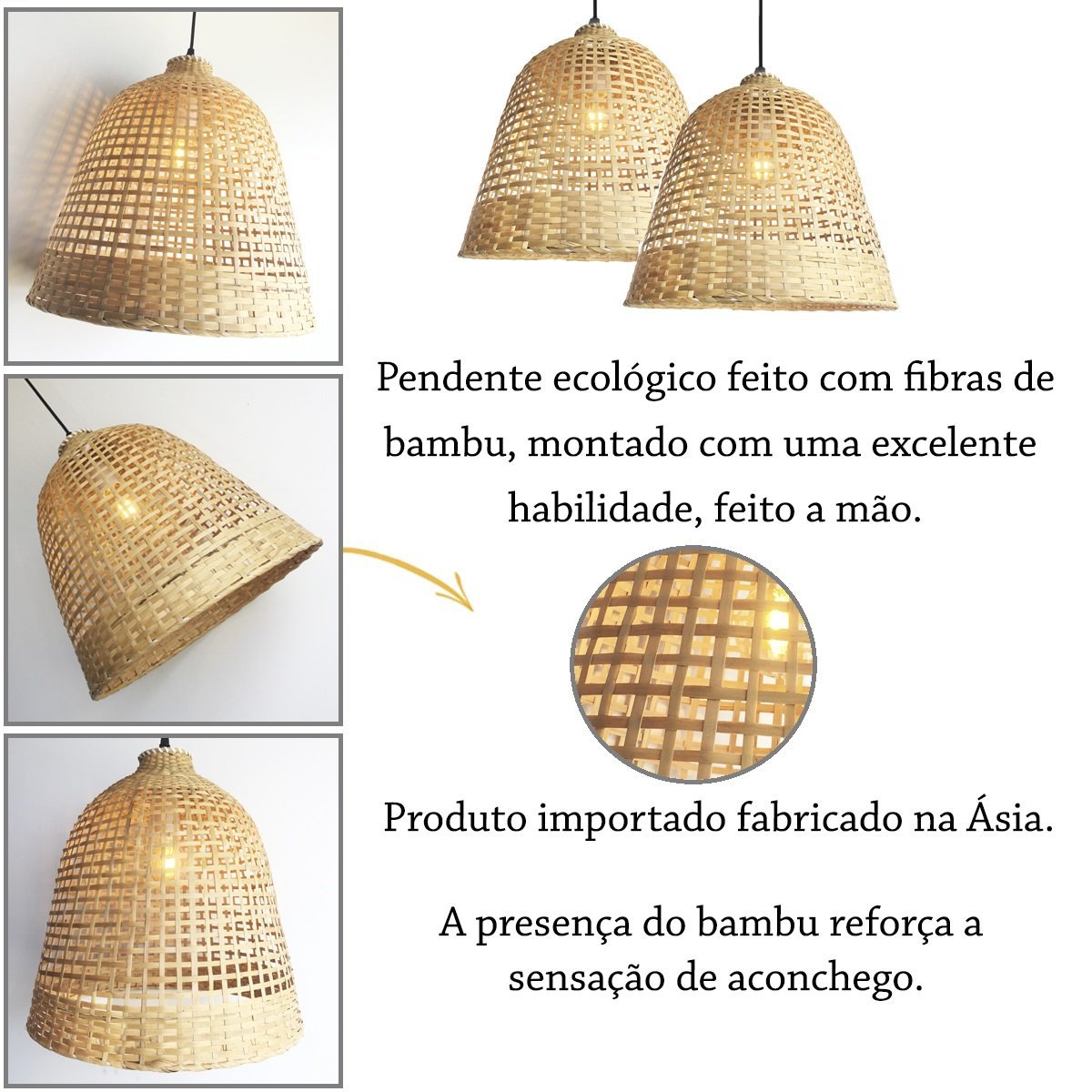 2 Pendente De Bambu Artesanal Fibra Natural E27 Sala Nat18 | MadeiraMadeira
