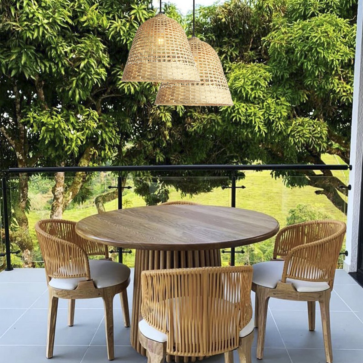 2 Pendente De Bambu Artesanal Fibra Natural E27 Sala Nat18 | MadeiraMadeira