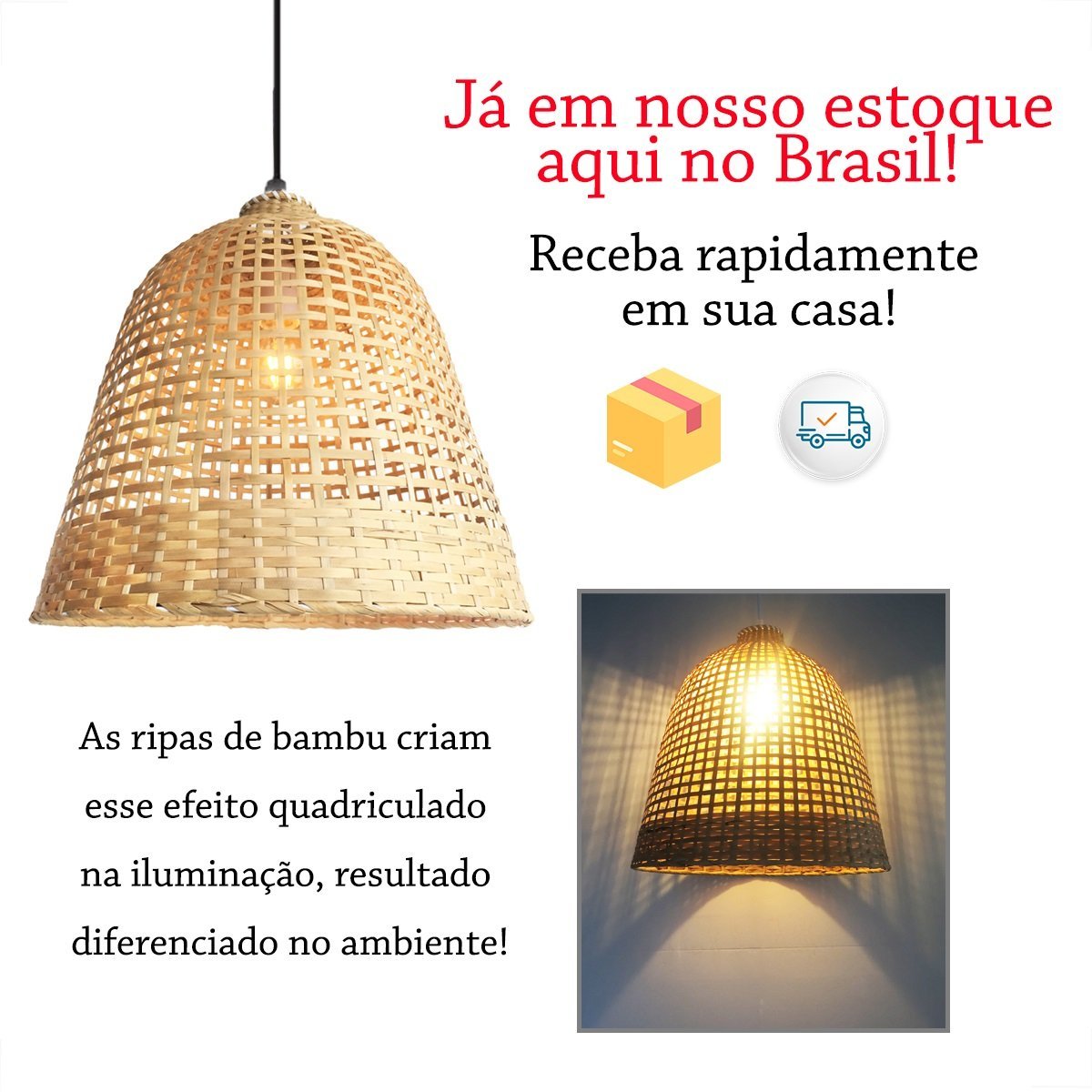 2 Pendente De Bambu Artesanal Fibra Natural E27 Sala Nat18 | MadeiraMadeira