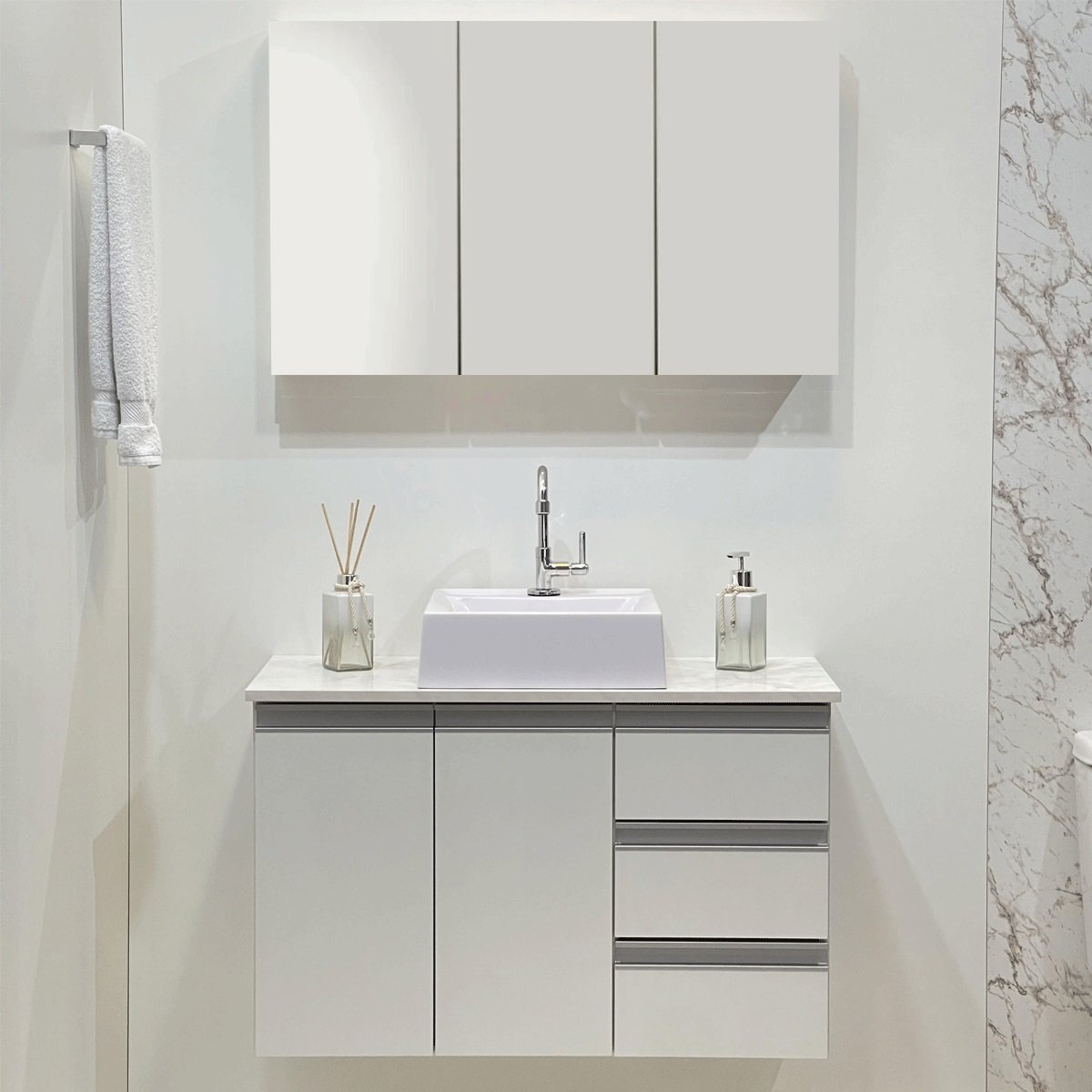 Conjunto Banheiro com Cuba e Aéreo com Espelho - Mdf 80cm Marcenaria ...