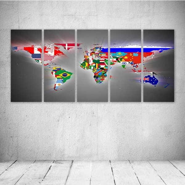 Quadro Decorativo - Flags World Map - Composto de 5 Quadros ...