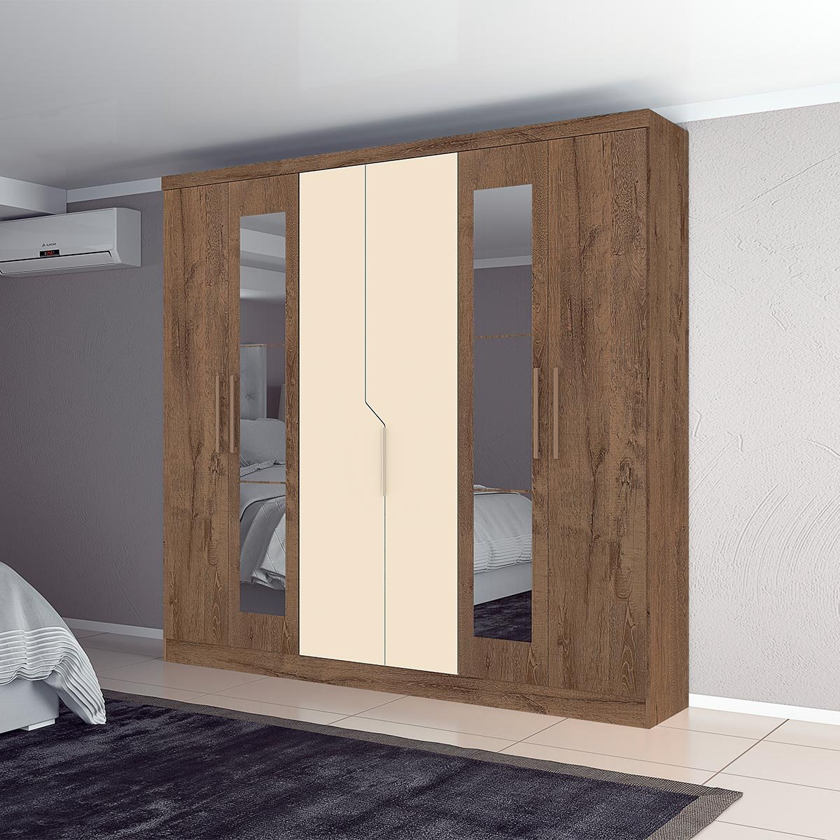 Guarda Roupa Grande com Espelho 236 Cm 6 Portas 4 Gavetas Chicago MDP ...