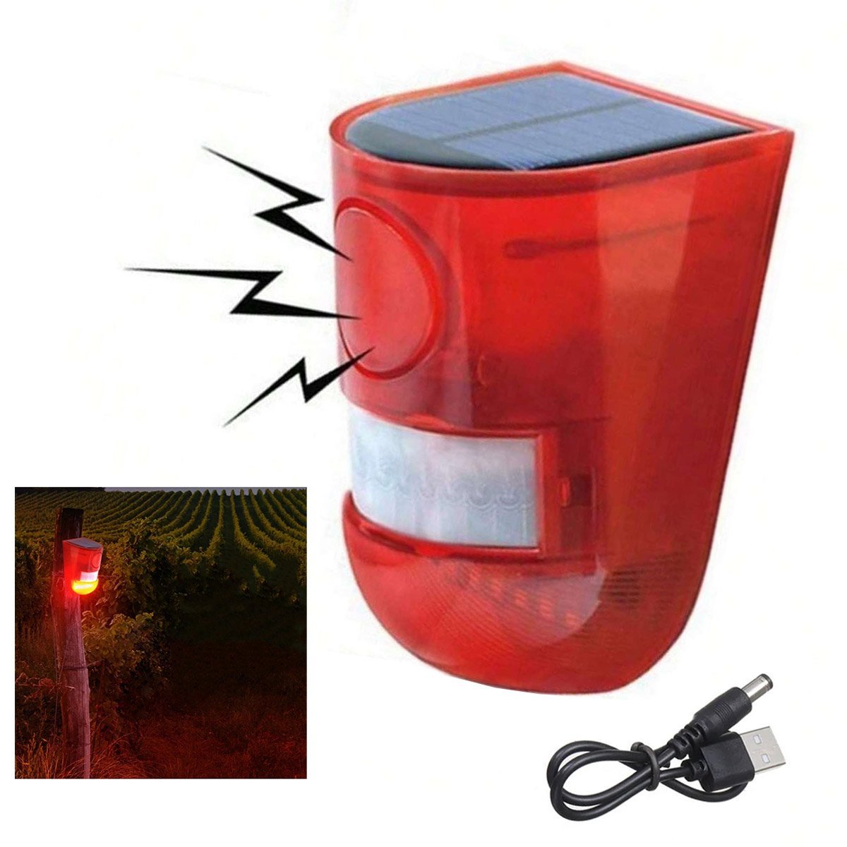 Alarme Solar Segurança Anti Roubo Luz Sirene 129db Sensor de Movimento ...
