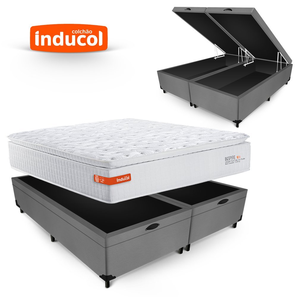 Conjunto Inducol Inspire Latex Box Baú Max Blindado Suede Chumbo Queen Size 158x198x77 ...