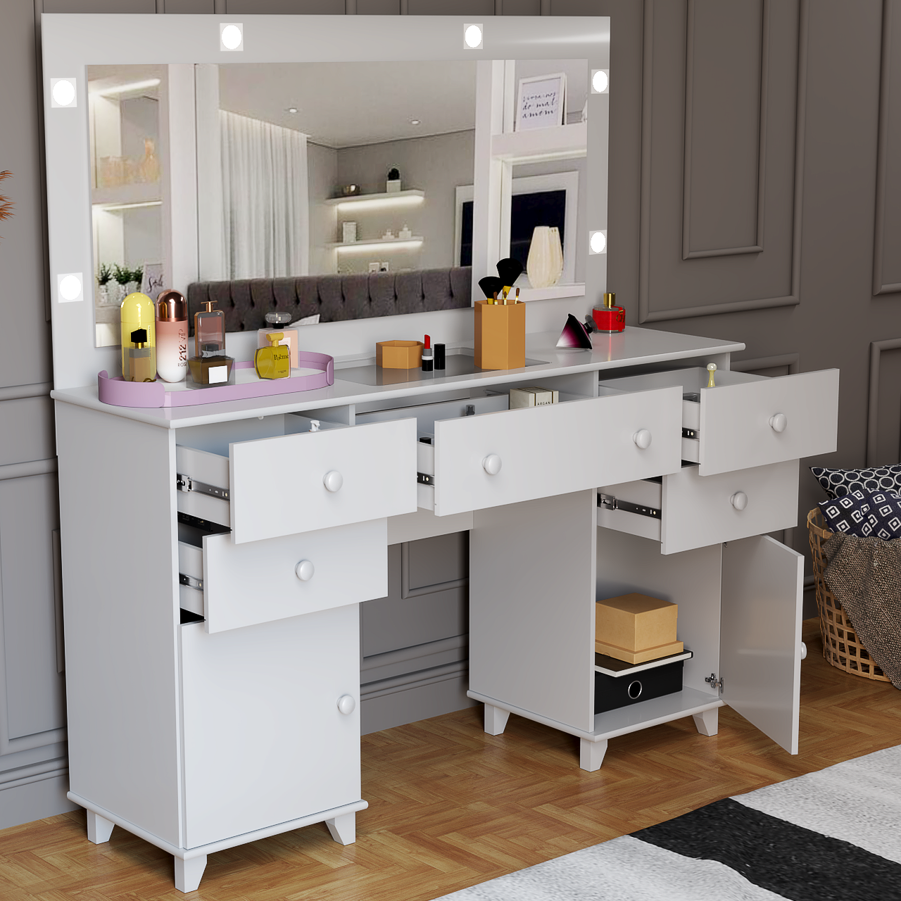 Penteadeira Camarim com 5 Gavetas e Banqueta 100% Mdf Design Clean | MadeiraMadeira