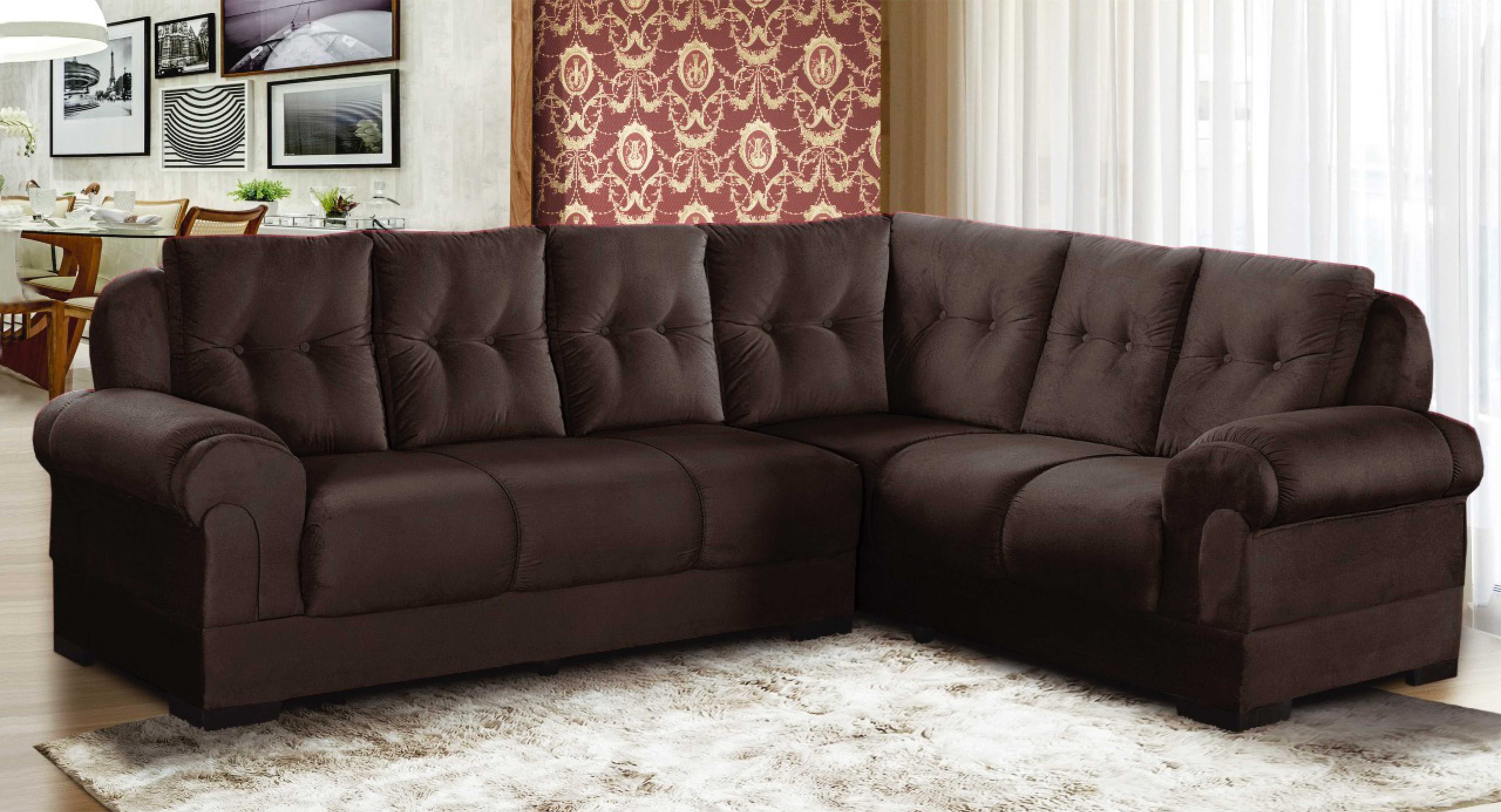 Sofá de Canto Marrom 2 e 3 Lugares Suede Pérola Vegetale Savana | MadeiraMadeira