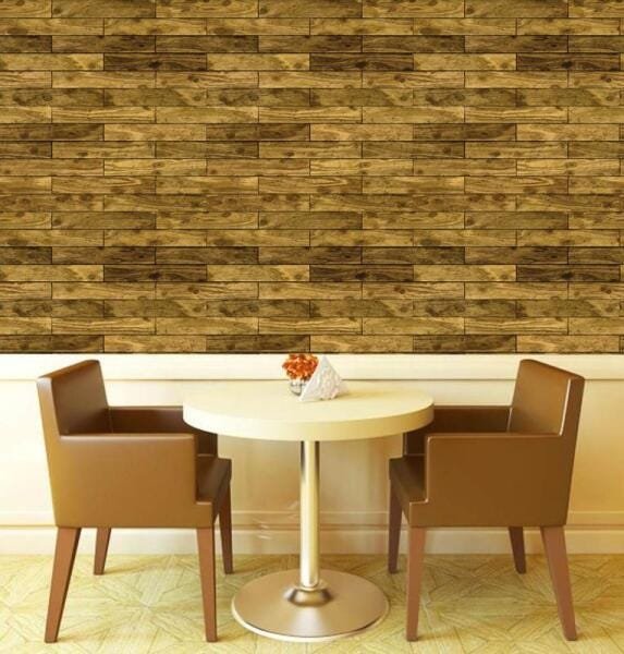 Papel de Parede Madeira Ripa Teca Horizontal Autocolante | MadeiraMadeira