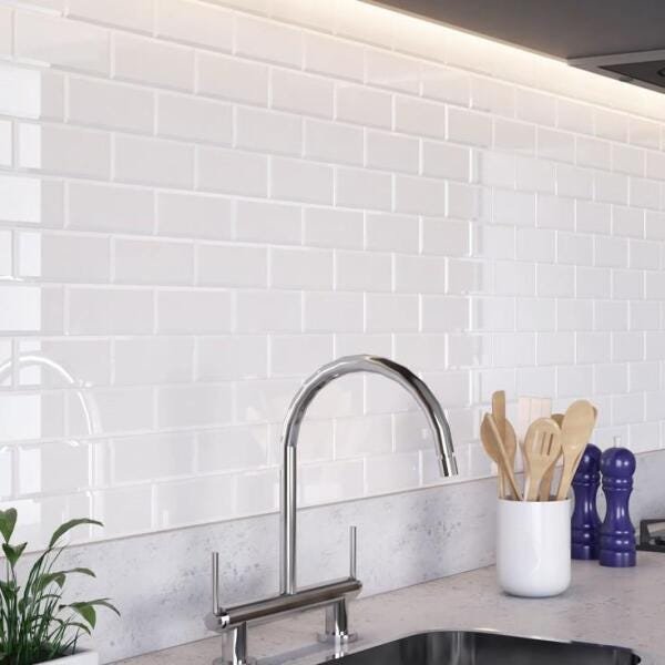 Azulejos Metrô Tijolinho Cole Parede 55 Peças 0.5M² Branco | MadeiraMadeira