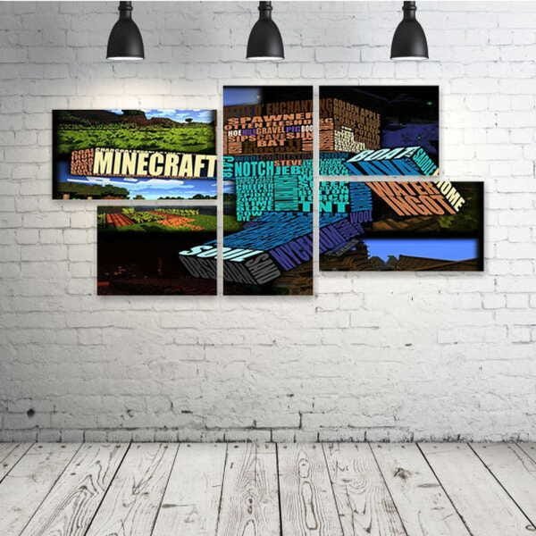 Quadro Decorativo - Minecraft-(2) - Composto de 5 Quadros | MadeiraMadeira