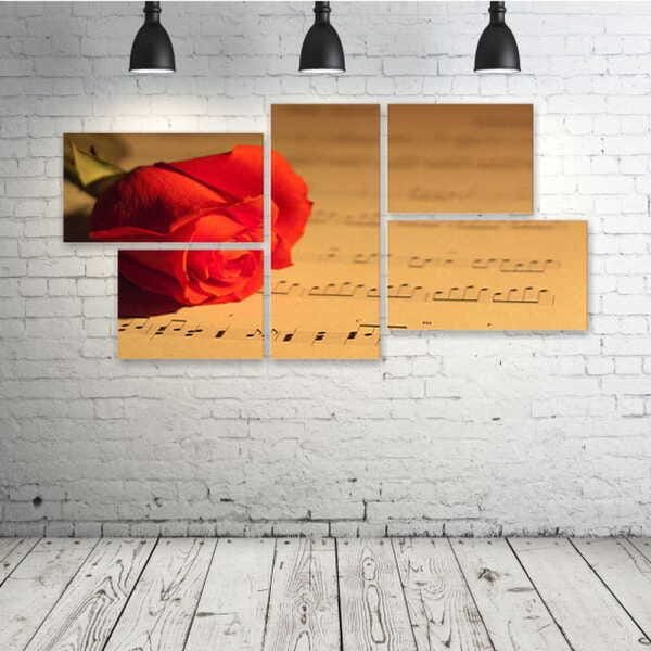 Quadro Decorativo - Red-Rose-and-Music - Composto de 5 Quadros ...