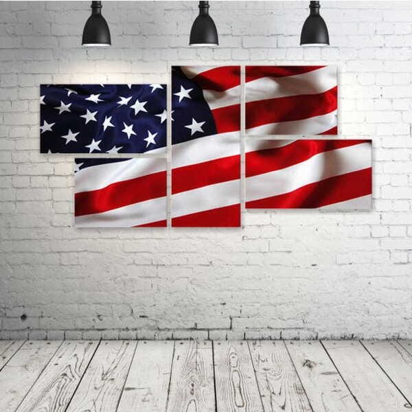 Quadro Decorativo - Flags-Usa-American-Flag - Composto de 5 Quadros ...